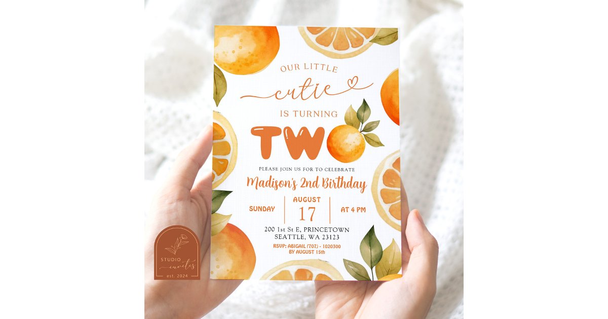 Oranges Our Little Cutie Turning Two 2nd Birthday Invitation | Zazzle