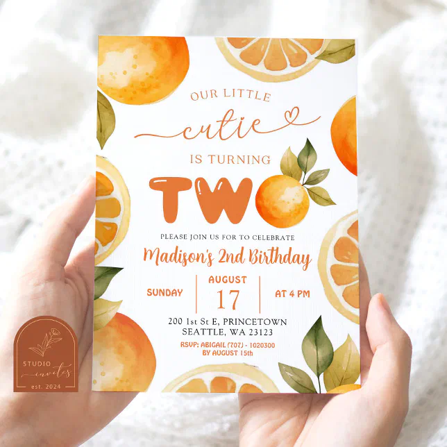 Oranges Our Little Cutie Turning Two 2nd Birthday Invitation | Zazzle