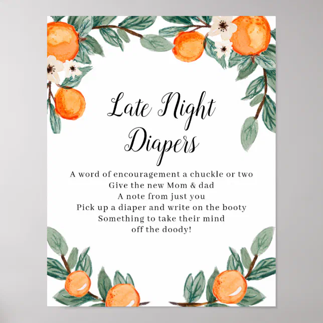 Oranges Twin Baby Shower Late Night Diaper Sign | Zazzle