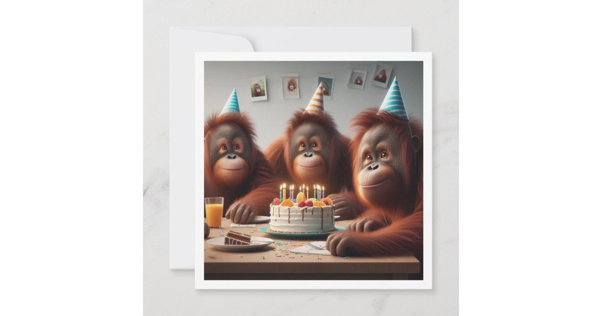 Orangutangs celebrating, ape picture birthday invitation | Zazzle