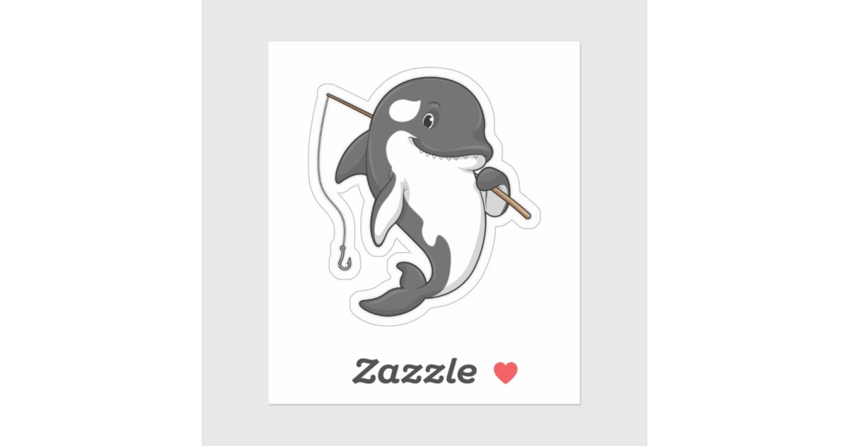 Orca as Fisher with Fishing rod Sticker | Zazzle