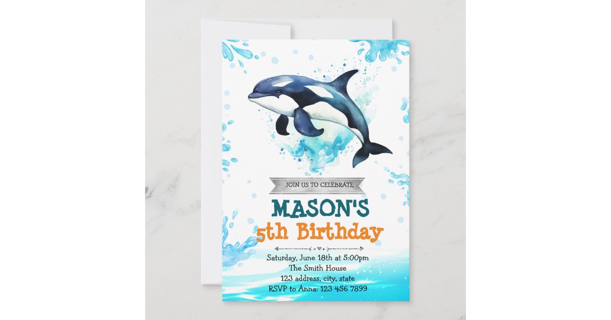 Orca birthday invitation | Zazzle