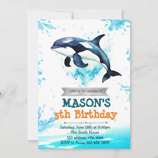 Orca birthday invitation | Zazzle