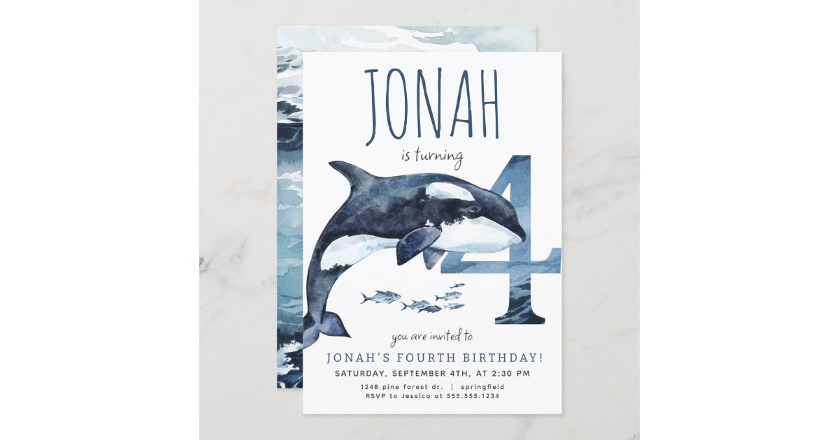 Orca Fourth Birthday Invitation | Zazzle