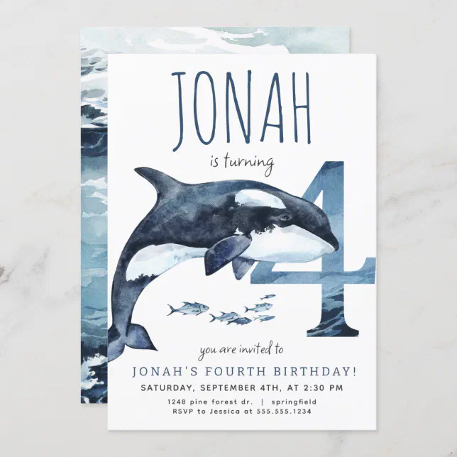 Orca Fourth Birthday Invitation | Zazzle