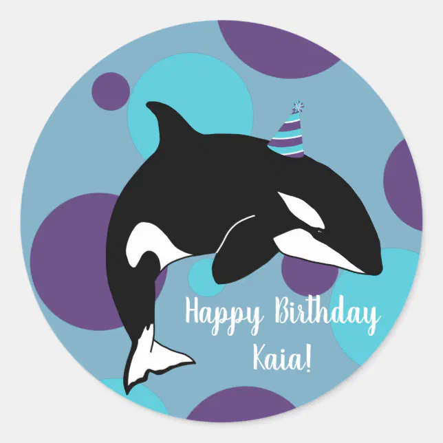 Orca Killer Whale Birthday Classic Round Sticker | Zazzle