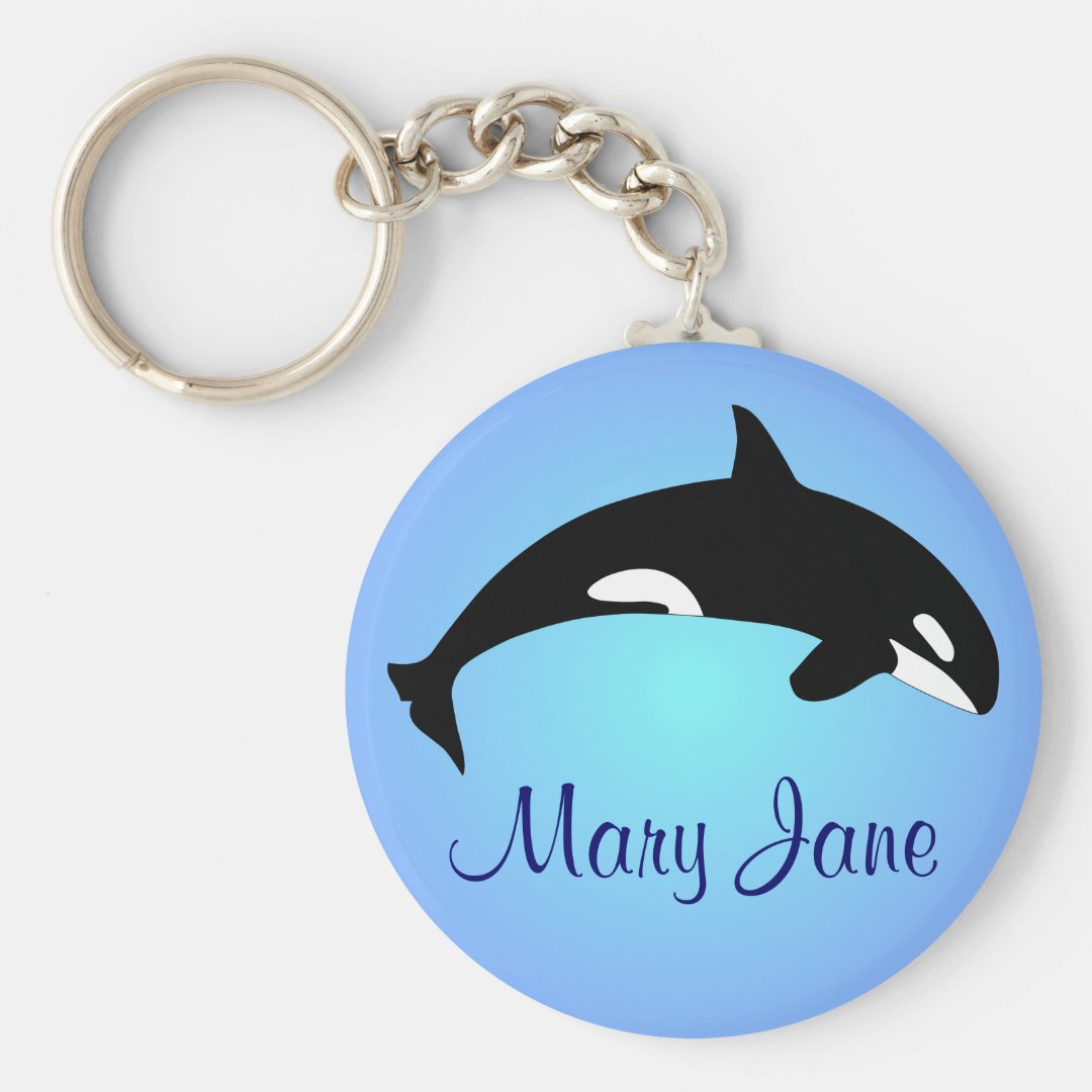 Orca Killer Whale Gradient Blue Name Keychain | Zazzle
