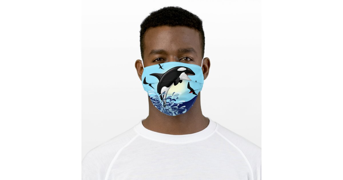 Orca Killer Whale jumping out the Ocean Adult Cloth Face Mask | Zazzle
