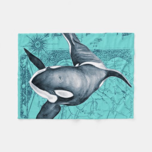 Orca Map Teal Fleece Blanket | Zazzle