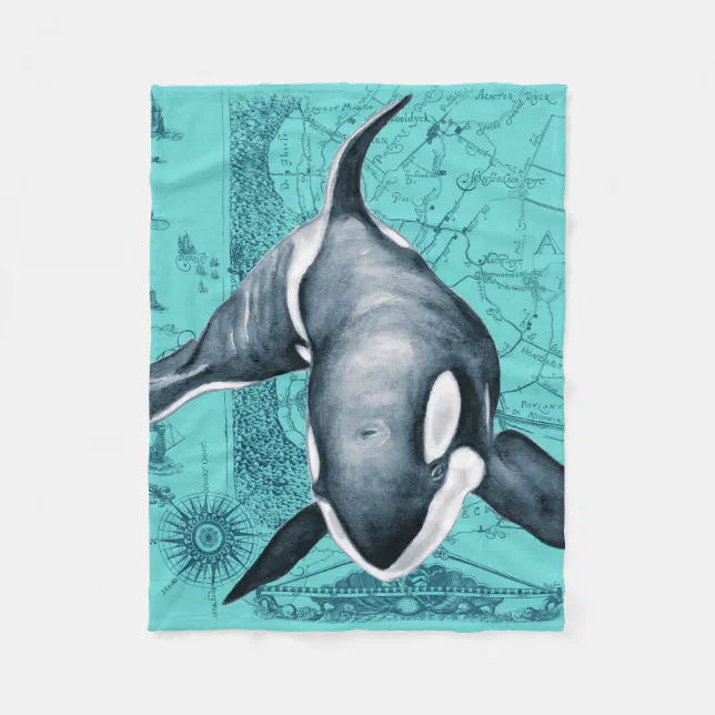 Orca Map Teal Fleece Blanket | Zazzle
