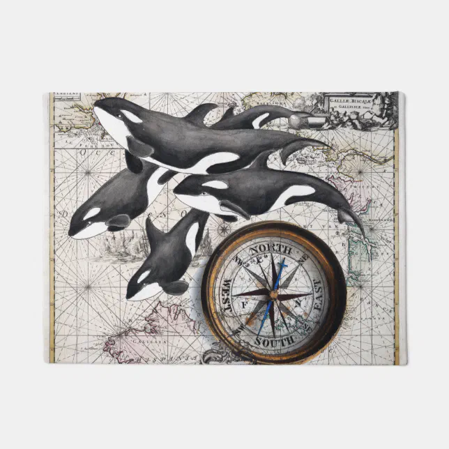 Orca Nautical Compass Doormat | Zazzle