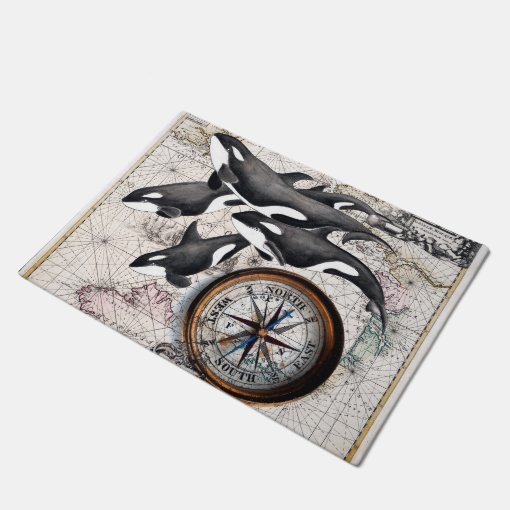 Orca Nautical Compass Doormat | Zazzle
