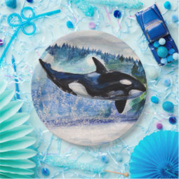 Orca whale art Custom Paper Plates | Zazzle