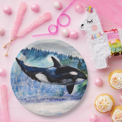 Orca whale art Custom Paper Plates | Zazzle