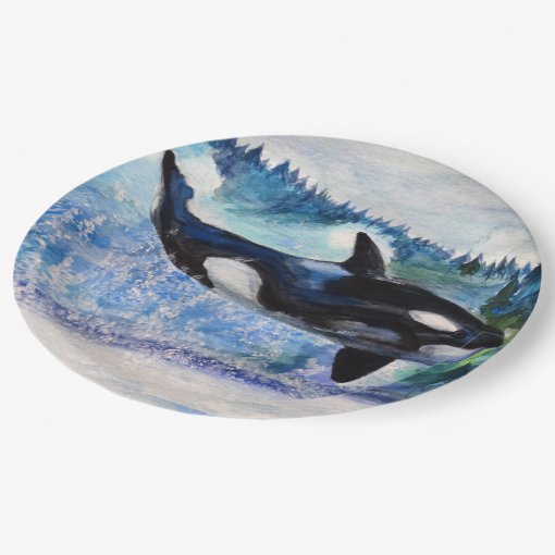 Orca whale art Custom Paper Plates | Zazzle