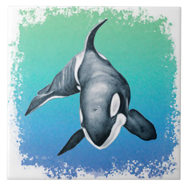 Orca Whale Teal crystal Ceramic Tile | Zazzle