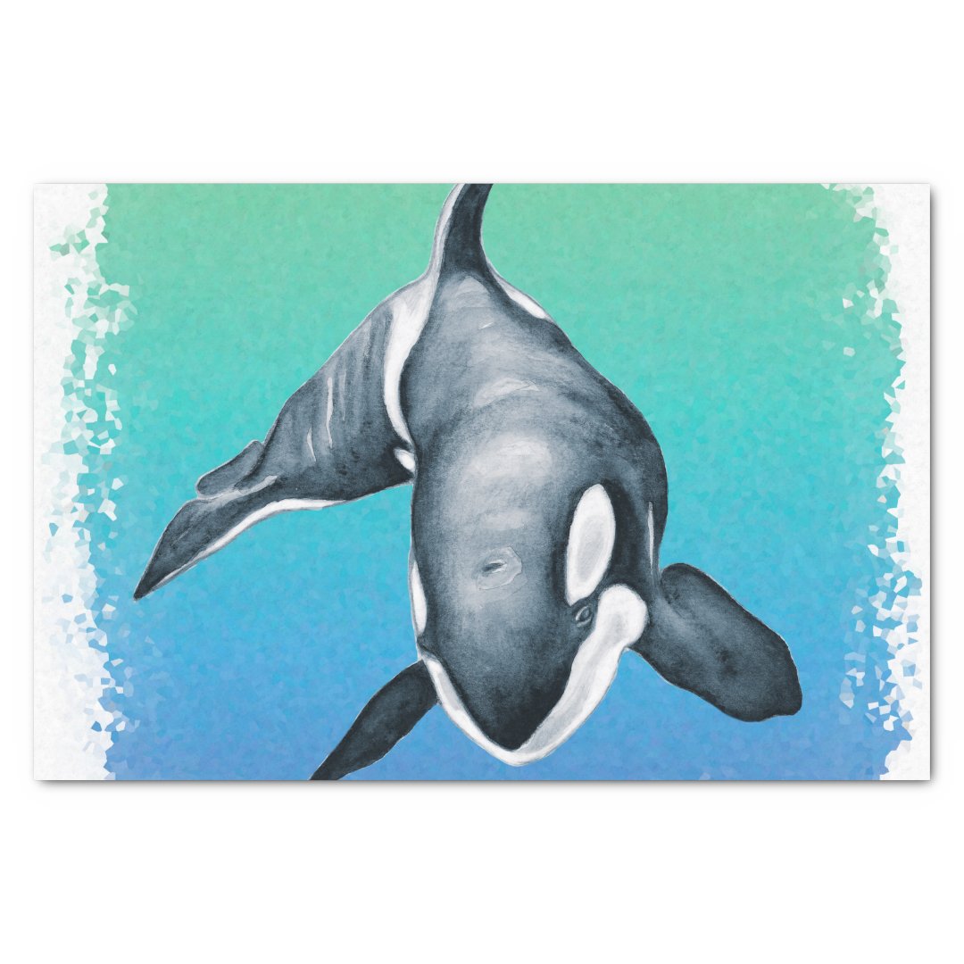 Orca Whale Teal crystal Tissue Paper | Zazzle