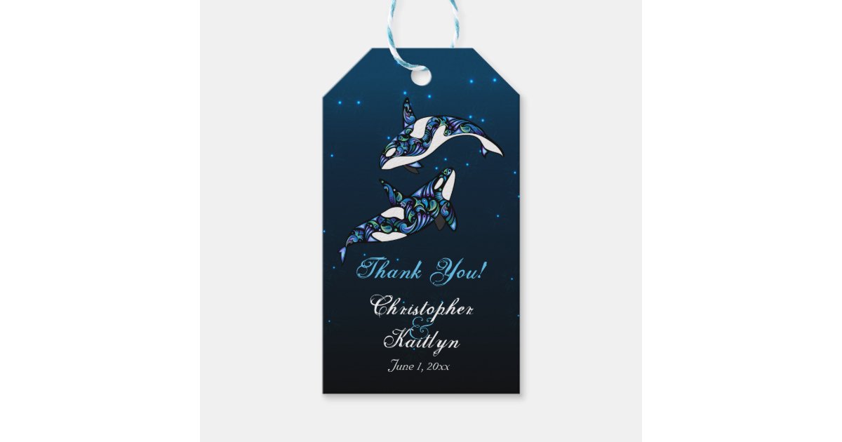 Orca Whales Wedding Thank You Favor Tags | Zazzle