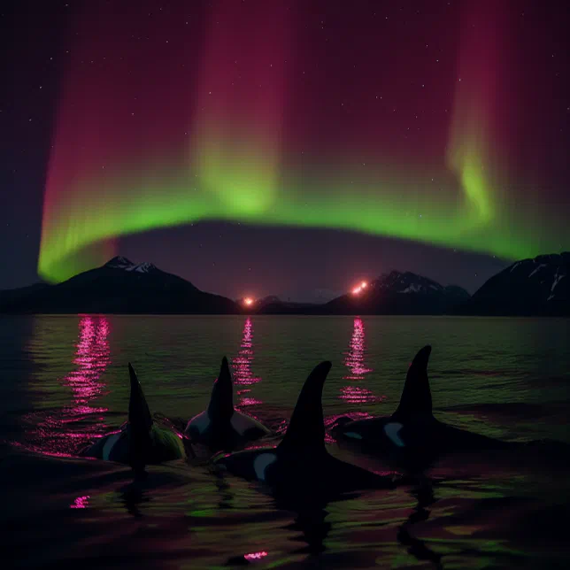 Orcas Swim In Purple Aurora - Killer Whale Jigsaw Puzzle | Zazzle