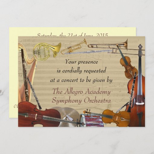 Orchestra Instruments Concert Invitation | Zazzle
