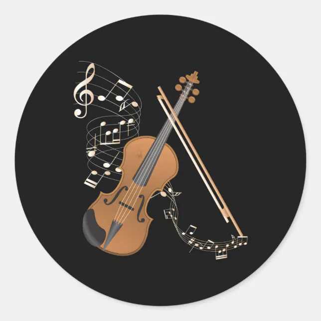 Orchestra Violin Player Musical Instrut Violin Classic Round Sticker ...
