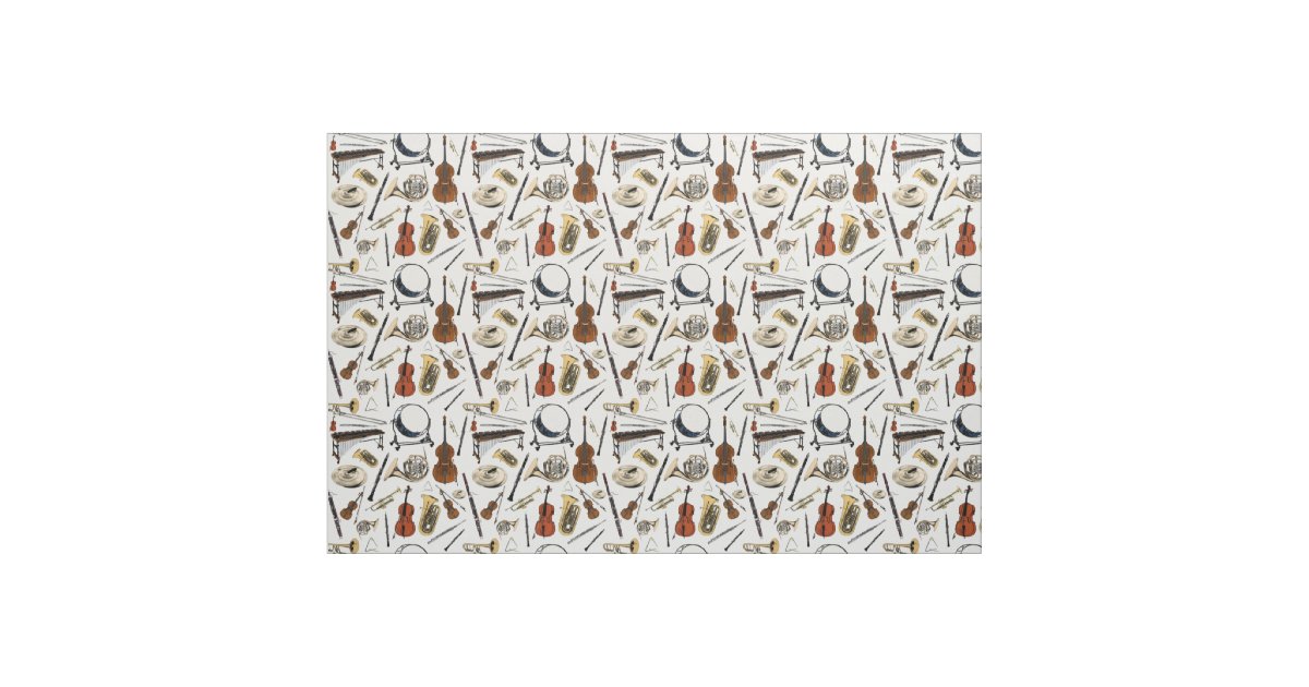 Orchestral Instruments Pattern Fabric | Zazzle