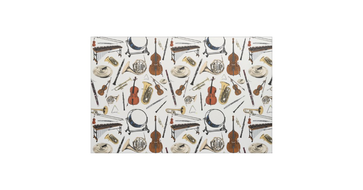 Orchestral Instruments Pattern Fabric | Zazzle