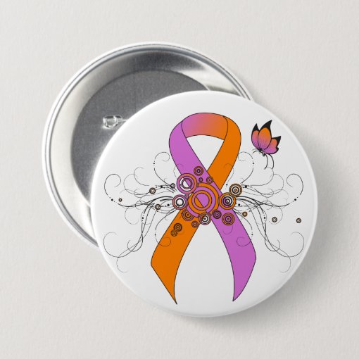 Orchid and Orange Awareness Ribbon with Butterfly Button | Zazzle