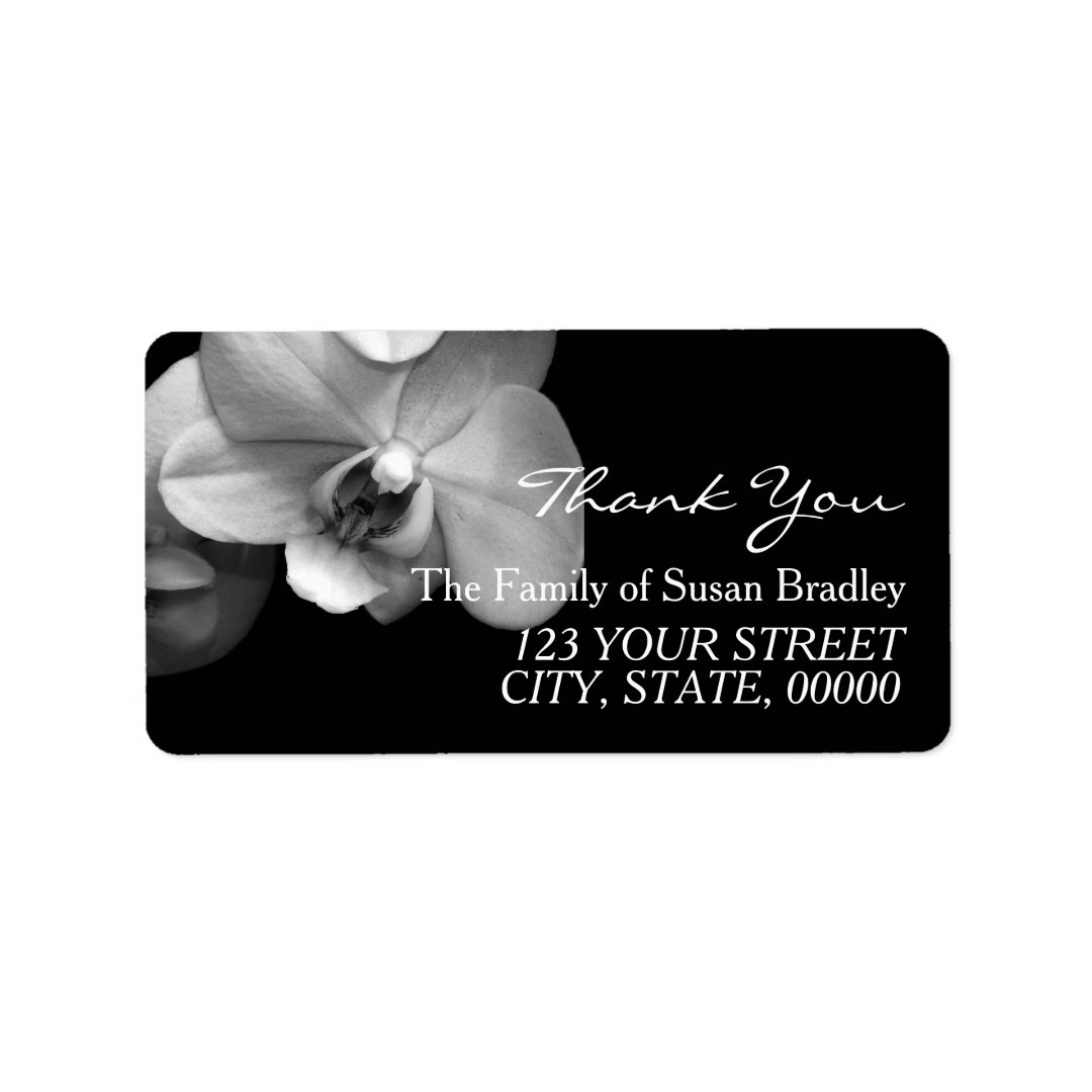 Orchid Black White Photo Thank You Address Label | Zazzle