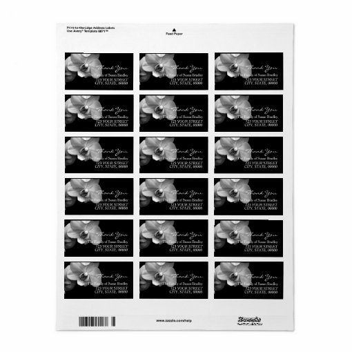 Orchid Black White Photo Thank You Address Label | Zazzle