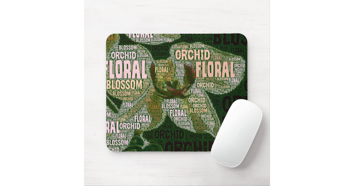 Orchid Floral Blossom Green Back Word Cloud Mouse Pad | Zazzle
