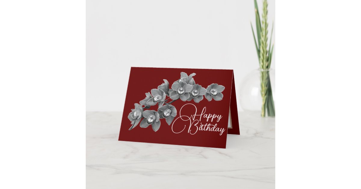 Orchid Flowers Red Color Background Birthday Card | Zazzle