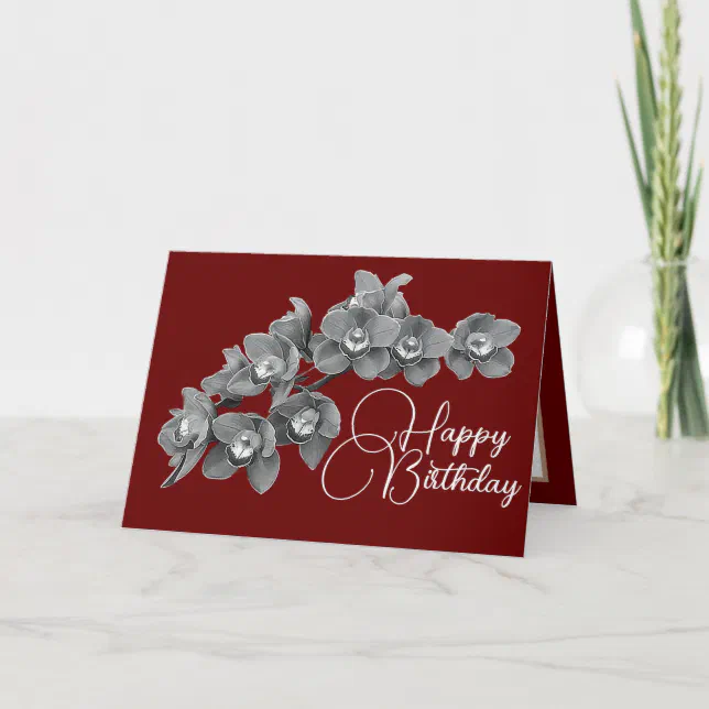 Orchid Flowers Red Color Background Birthday Card | Zazzle