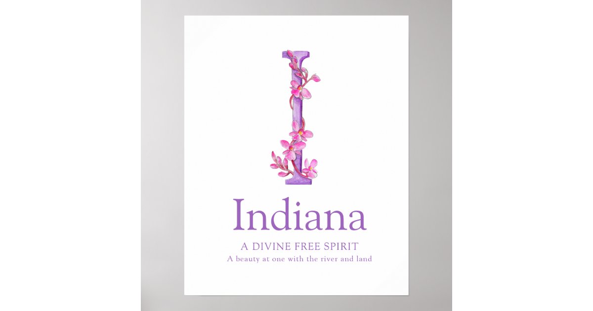 Orchid Letter I Indiana custom name meaning Poster | Zazzle