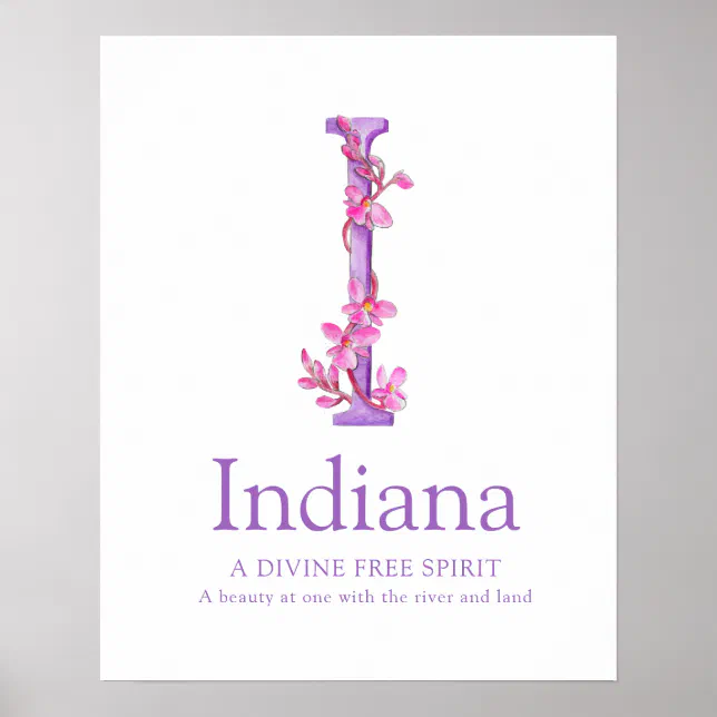 Orchid Letter I Indiana custom name meaning Poster | Zazzle
