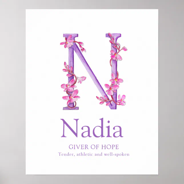 Orchid Letter N Nadia custom name meaning Poster | Zazzle