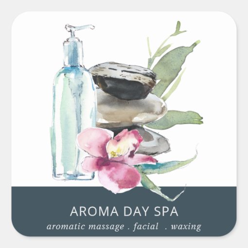 ORCHID STONE BAMBOO WATERCOLOR SPA MASSAGE THERAPY SQUARE STICKER | Zazzle