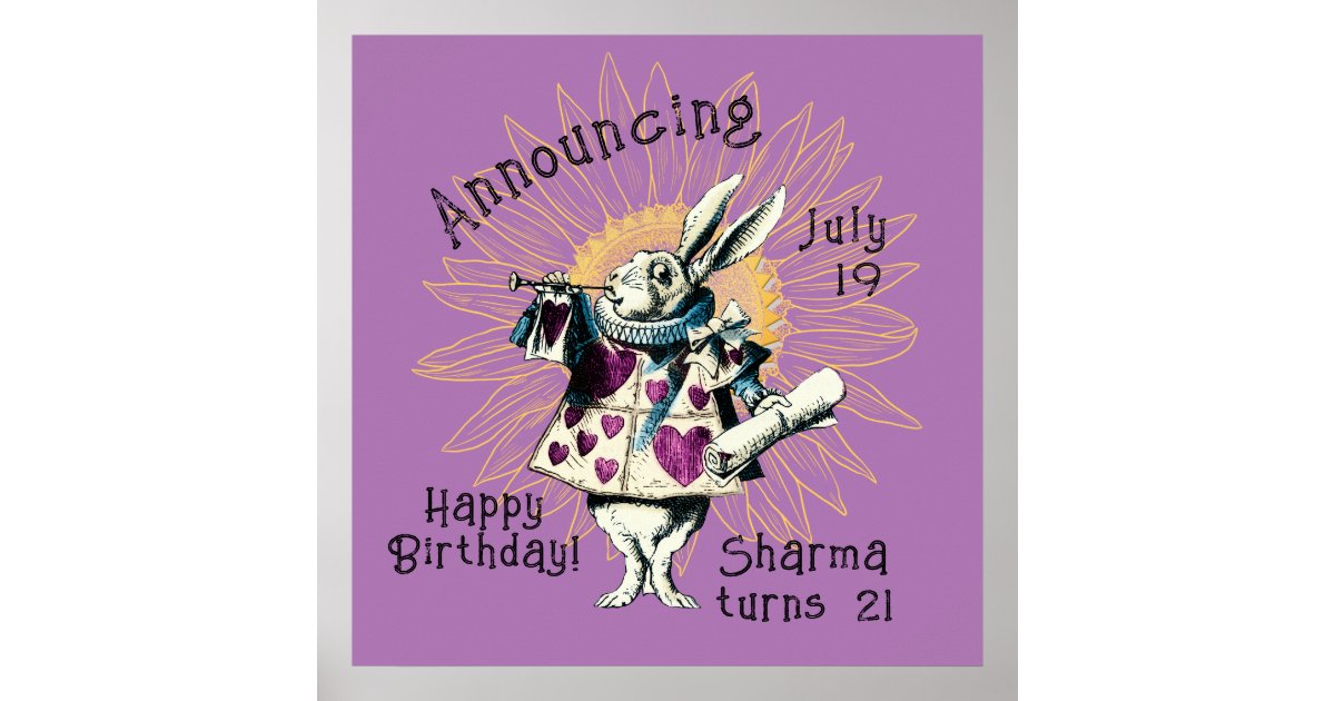 Orchid White Rabbit Happy Birthday Decree Poster | Zazzle
