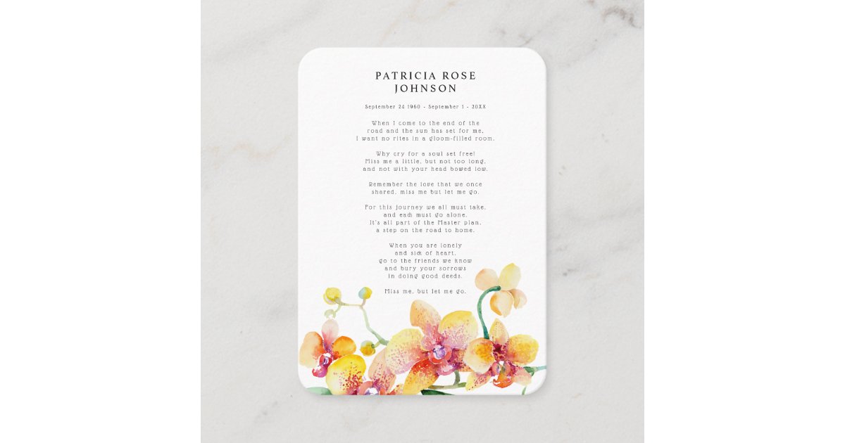 Orchids Photo Sympathy Funeral Memorial Card | Zazzle
