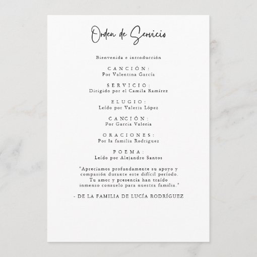 Orden de Servicio Spanish Funeral Celebrando Photo Program | Zazzle