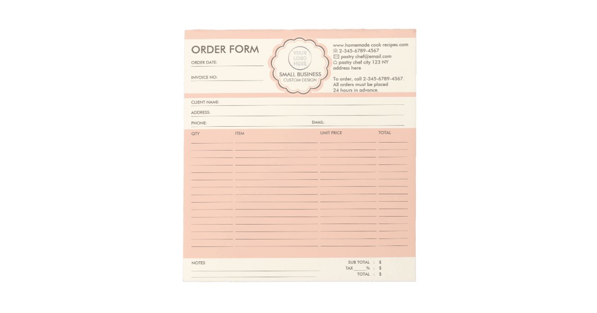 Order Form Custom Logo Notepad | Zazzle
