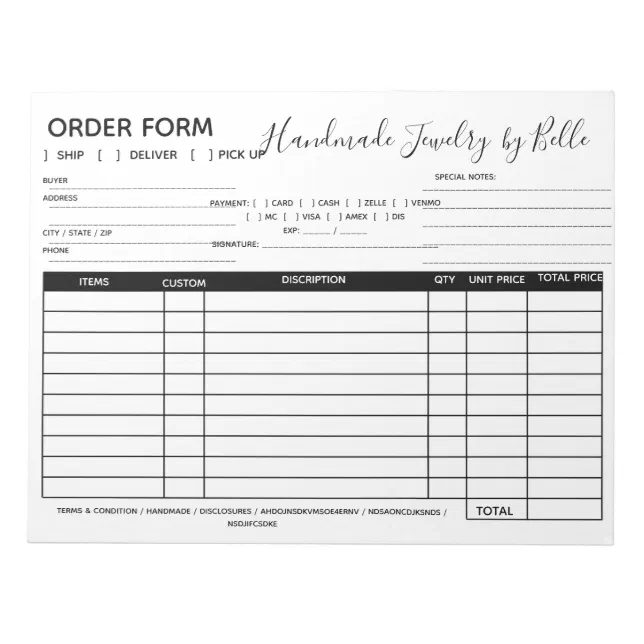 Order Form Notepad - Vendor | Zazzle