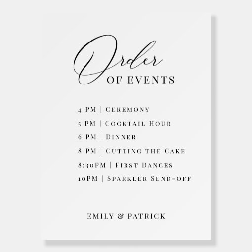 Order of Events Wedding Schedule Elegant Sign | Zazzle