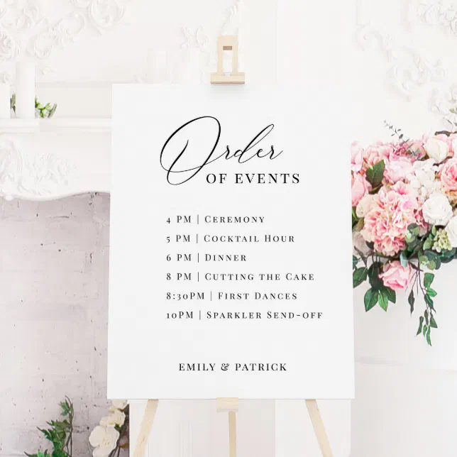 Order of Events Wedding Schedule Elegant Sign | Zazzle