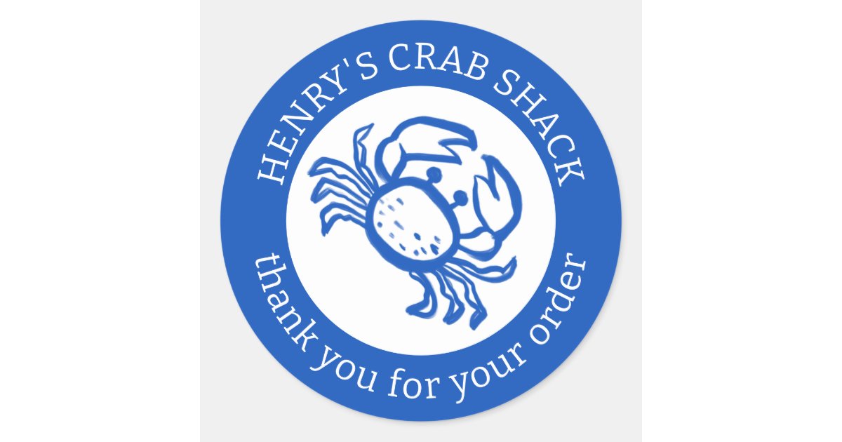 ORDER THANK YOU Crab Beach Blue White CUSTOM Classic Round Sticker | Zazzle