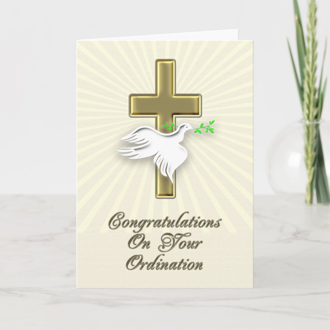 Ordination congratulations with a golden cross card | Zazzle