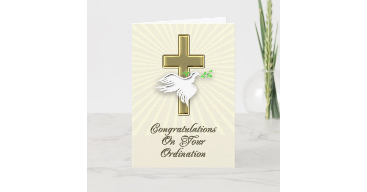 Ordination congratulations with a golden cross card | Zazzle