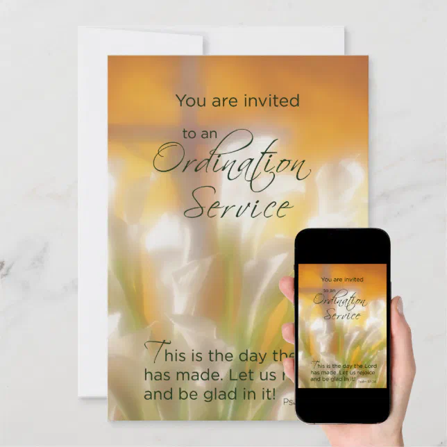 Ordination Service Invitation with Lilies and Cros | Zazzle