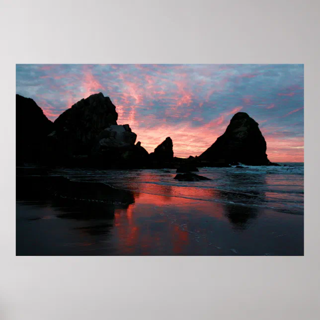 Oregon Coast Sunrise Beach Rocks Nature Photo Poster | Zazzle