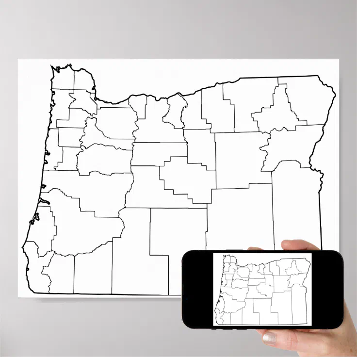 Oregon Counties Blank Outline Map Poster | Zazzle